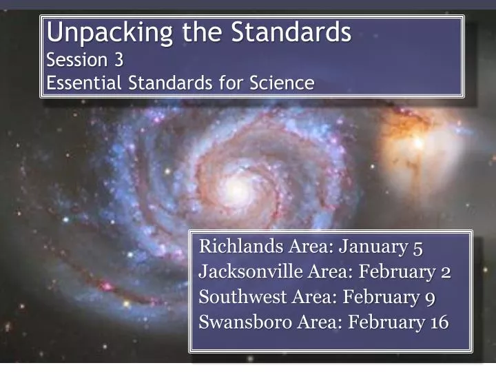 PPT - Unpacking the Standards Session 3 Essential Standards for Science ...