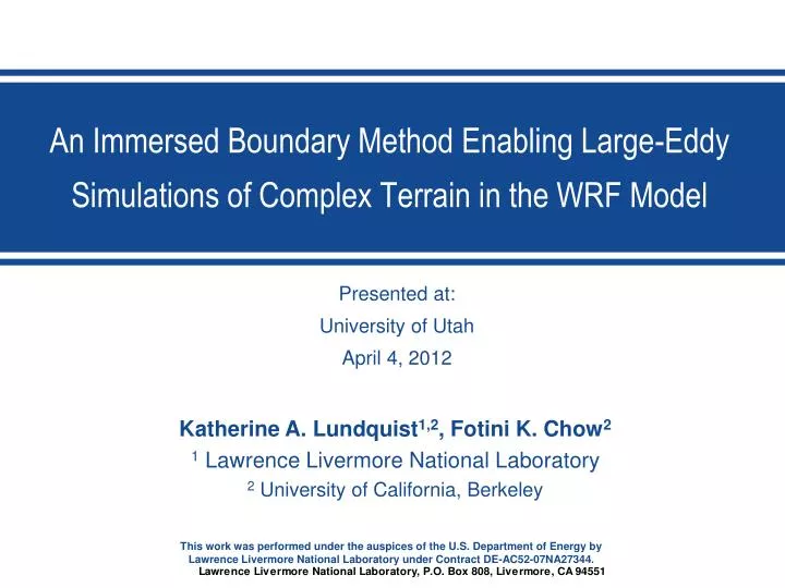 Ppt An Immersed Boundary Method Enabling Large Eddy Simulations Of Complex Terrain In The Wrf