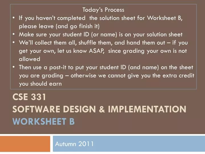 PPT - CSE 331 Software Design & Implementation worksheet B PowerPoint Presentation - ID:2474744