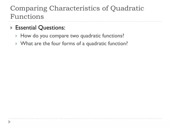 PPT - Comparing Characteristics of Quadratic Functions PowerPoint ...