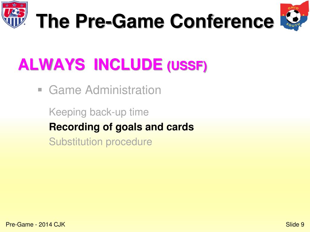 PPT - The Pre-Game Conference - Youth Matches - PowerPoint Presentation ...
