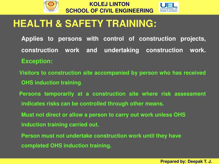 PPT - HEALTH & SAFETY IN CONSTRUCTION PowerPoint Presentation - ID:2483074