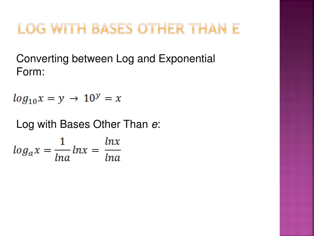 PPT - Transcendental Functions: Exponents with Bases other than e and ... PPT - Transcendental Functions: Exponents with Bases other than e and ...