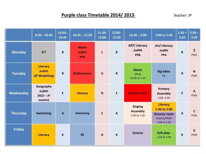 PPT - Purple class Timetable 2014/ 2015 Teacher: JP PowerPoint ...