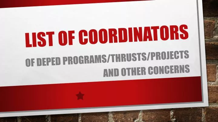 PPT - LIST OF COORDINATORS PowerPoint Presentation, free download - ID ...
