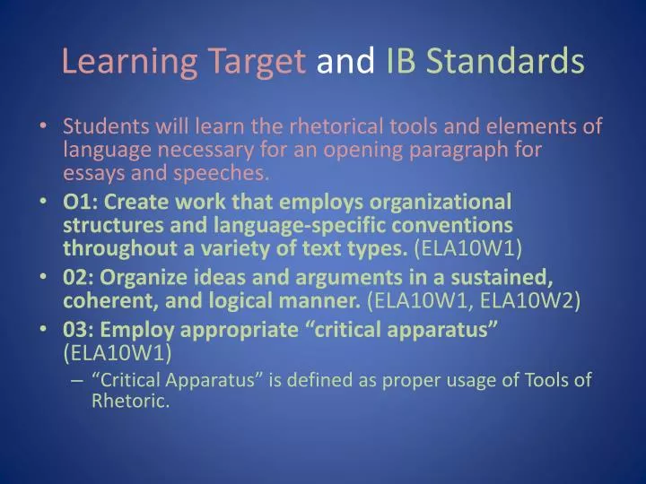 PPT - Learning Target and IB Standards PowerPoint Presentation, free ...