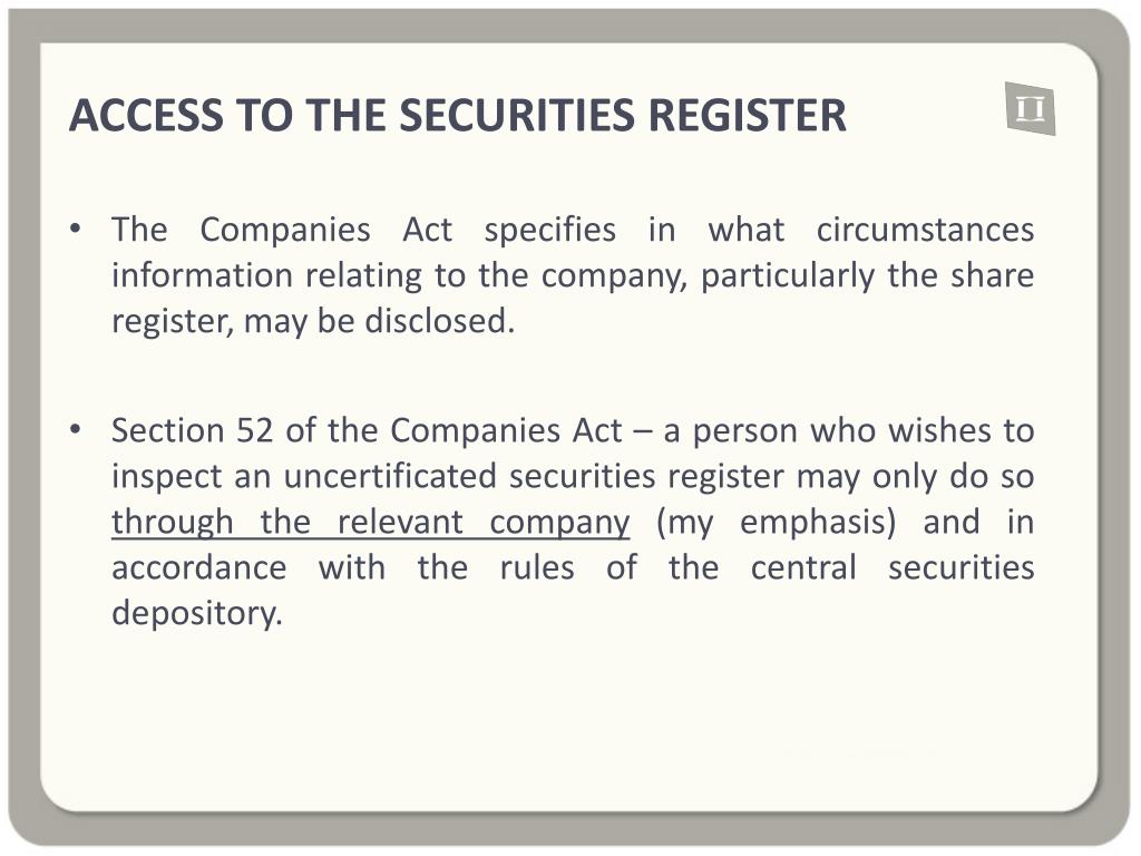 PPT - OWNERSHIP OF A COMPANY’S SECURITIES REGISTER AND THE INFORMATION ...