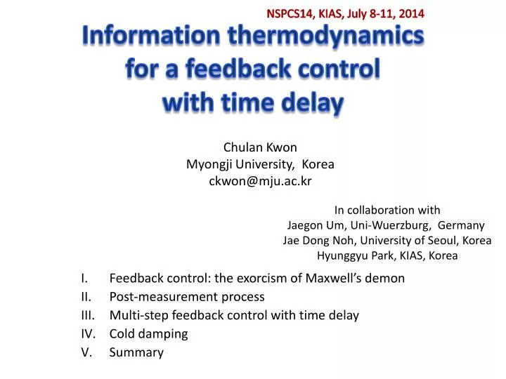 PPT - Information thermodynamics for a feedback control with time delay ...