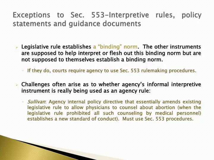 PPT - Exceptions to Sec. 553-Interpretive rules, policy statements and ...