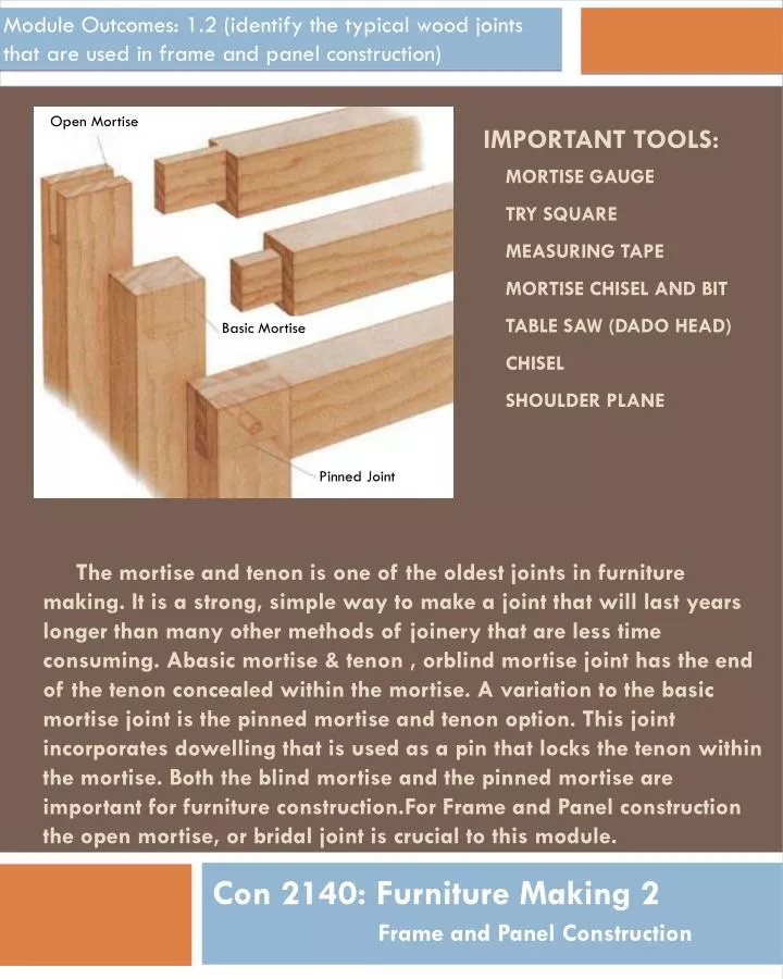 PPT - Con 2140: Furniture Making 2 Frame and Panel Construction ...