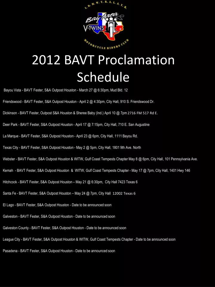 PPT - 2012 BAVT Proclamation Schedule PowerPoint Presentation, free ...