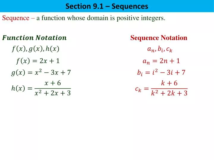 PPT - Sequence – a function whose domain is positive integers ...