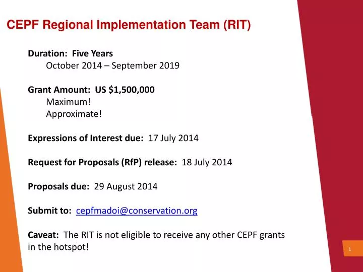 PPT - CEPF Regional Implementation Team (RIT) PowerPoint Presentation, free download - ID:2510789
