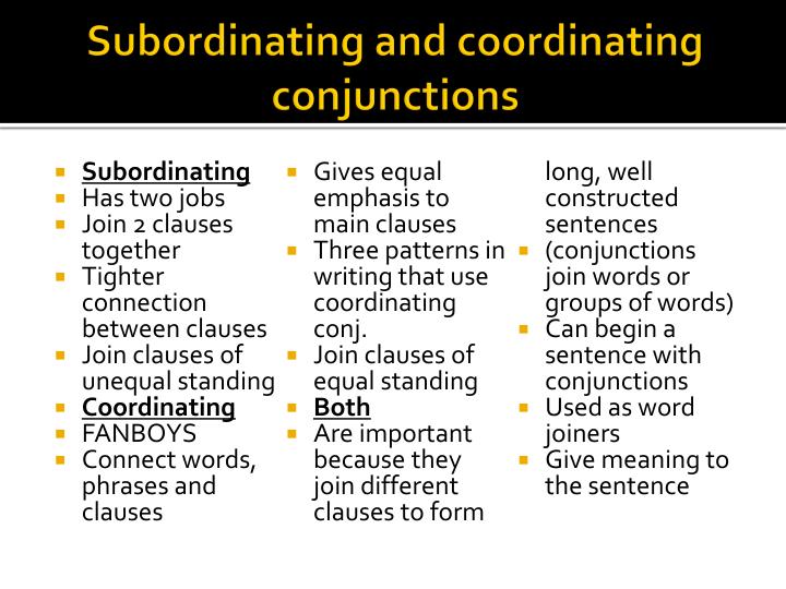 Subordinating Conjunctions Vs Coordinating