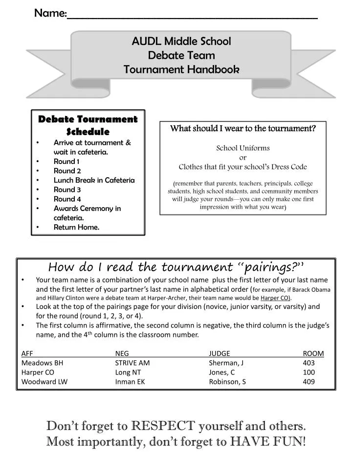 PPT - AUDL Middle School Debate Team Tournament Handbook PowerPoint ...