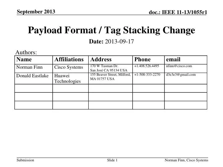 PPT - Payload Format / Tag Stacking Change PowerPoint Presentation ...