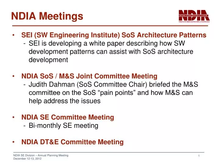 PPT - NDIA Meetings PowerPoint Presentation, free download - ID:2534129