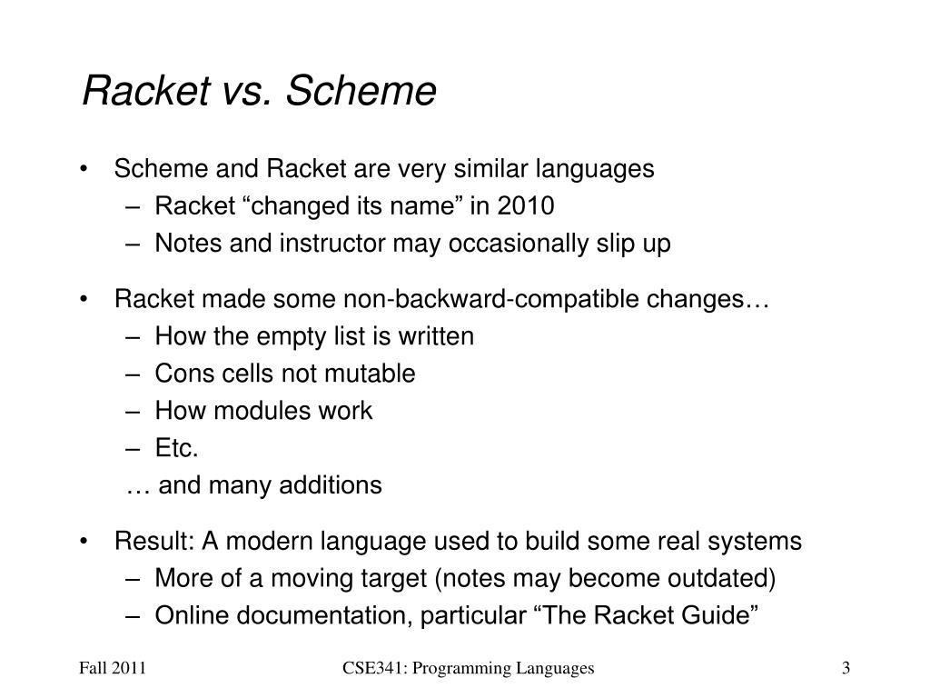 Ppt Cse341 Programming Languages Lecture 14 Introduction To Racket Powerpoint Presentation