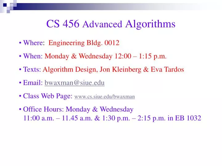 PPT - CS 456 Advanced Algorithms PowerPoint Presentation, free download ...