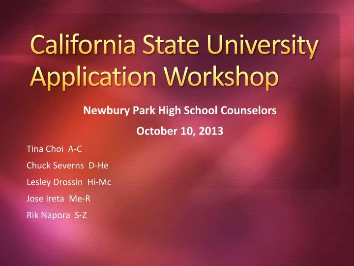 PPT - California State University Application Workshop PowerPoint ...