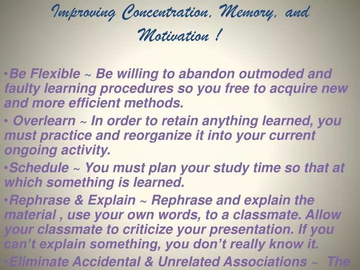 PPT - Improving Concentration, Memory, and Motivation ! PowerPoint ...