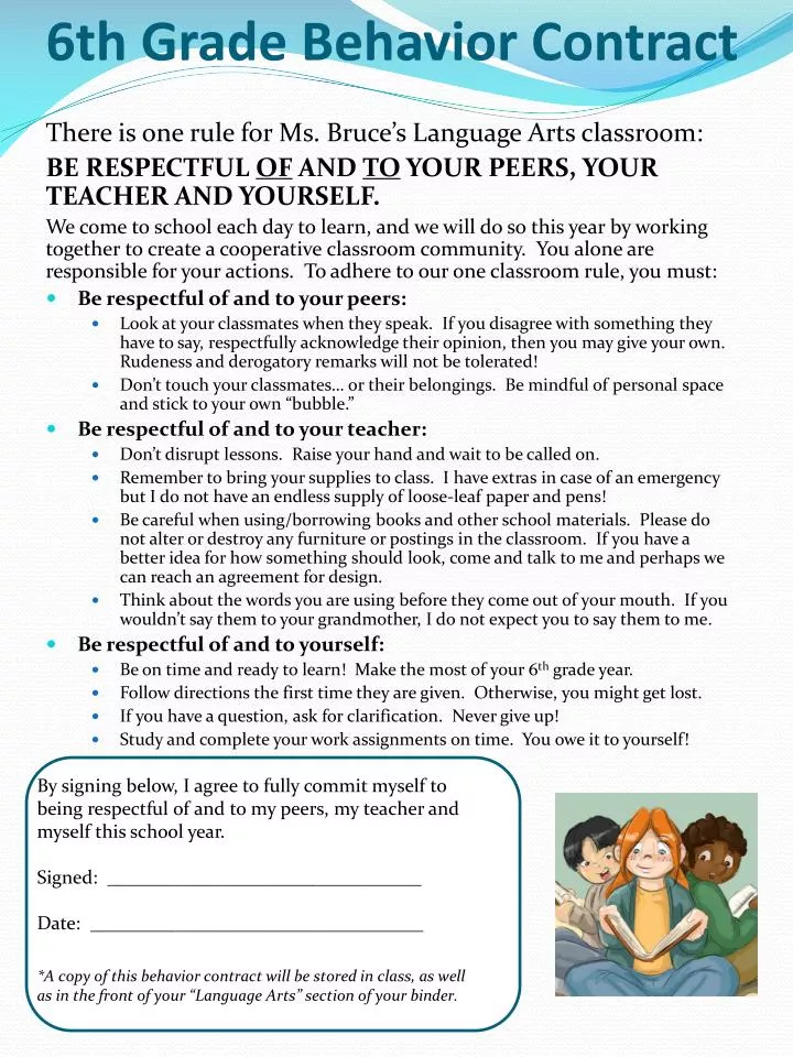 PPT - 6th Grade Behavior Contract PowerPoint Presentation, free ...