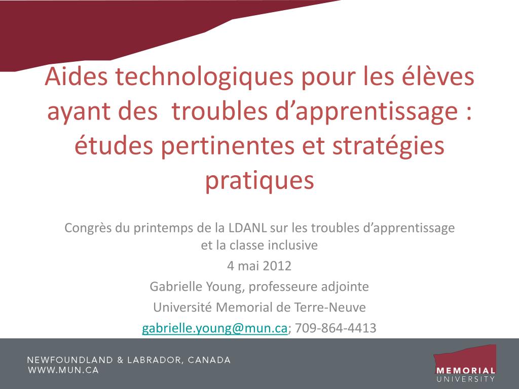 PPT - Congrès du printemps de la LDANL sur les troubles d’apprentissage ...