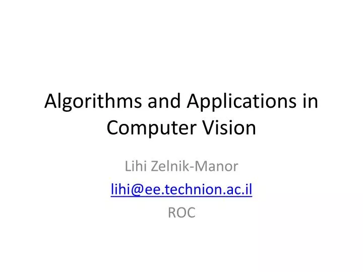 PPT - Algorithms and Applications in Computer Vision PowerPoint ...