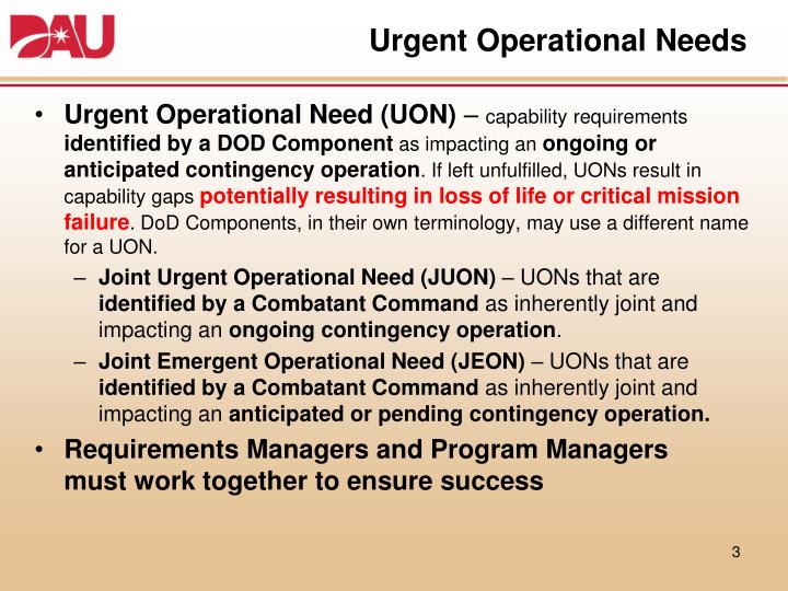 PPT - Urgent and Emergent Operational Needs and Their Fulfillment ...
