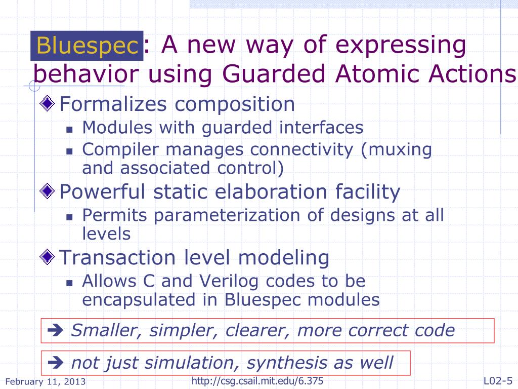 PPT - Introduction to Bluespec: A new methodology for designing ...