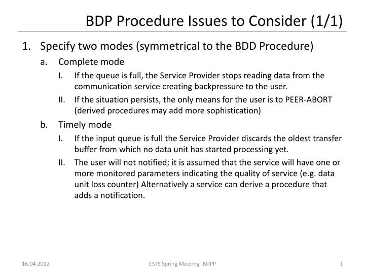 PPT - BDP Procedure Issues to Consider (1/1) PowerPoint Presentation ...