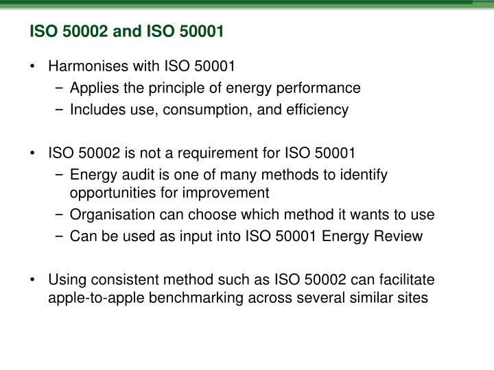 PPT - Introduction to ISO 50002 : How it fits into ISO 50001 family of ...
