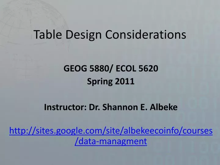PPT - Table Design Considerations PowerPoint Presentation, free ...