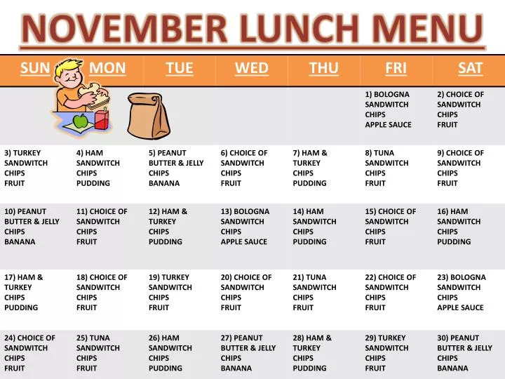PPT - NOVEMBER LUNCH MENU PowerPoint Presentation, free download - ID ...