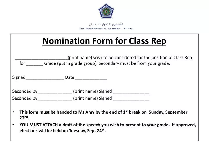 PPT - Nomination Form for Class Rep PowerPoint Presentation, free ...