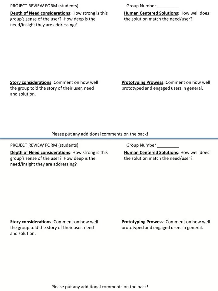 PPT - Please put any additional comments on the back! PowerPoint ...