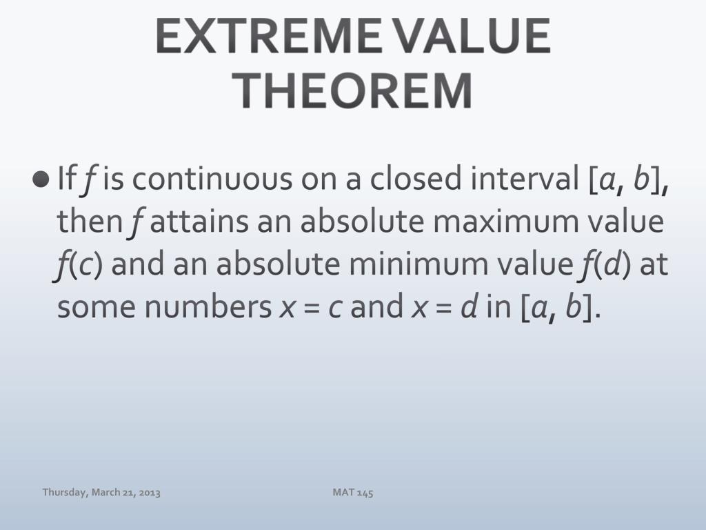 PPT - Understanding Extreme Values in Calculus: Theorems and ...
