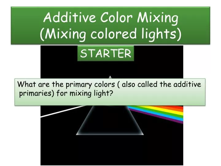 PPT - Additive Color Mixing (Mixing colored lights) PowerPoint ... PPT - Additive Color Mixing (Mixing colored lights) PowerPoint ...