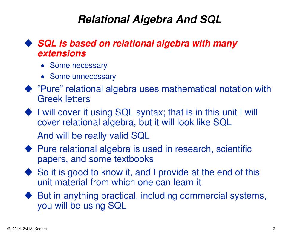 Ppt Unit 4 Relational Algebra Using Sql Dml Syntax Data Manipulation Language For Relations