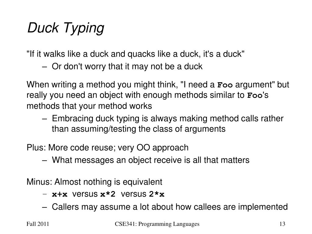 Ppt Cse341 Programming Languages Lecture 19 Introduction To Ruby Dynamic Oop Duck Typing