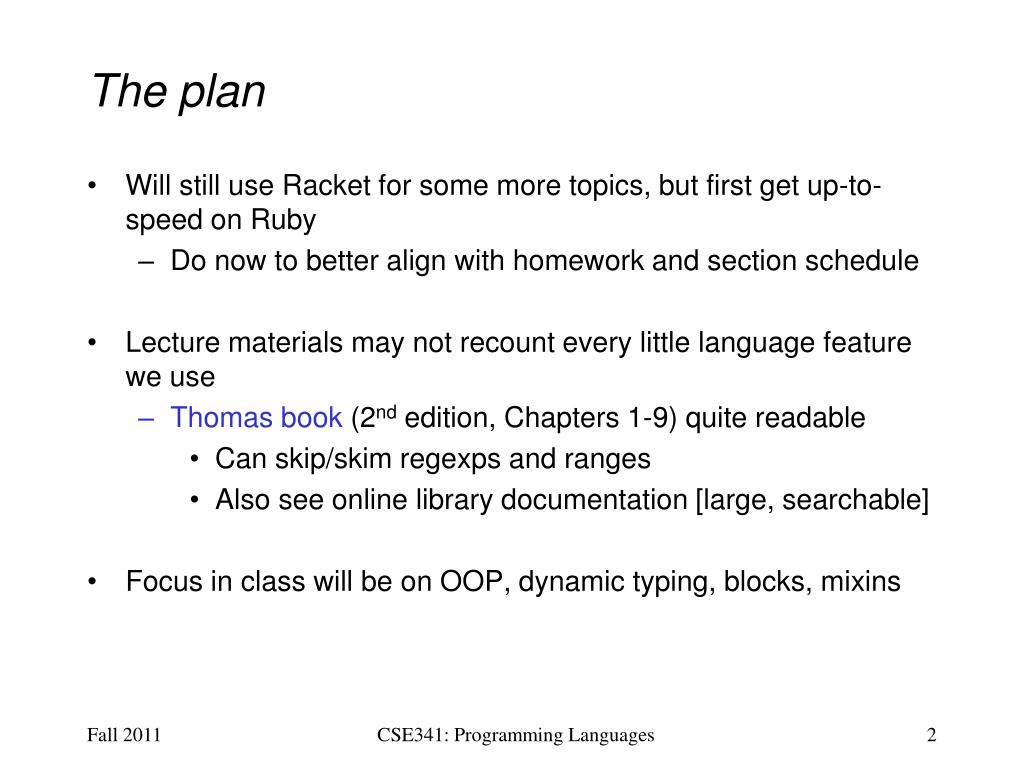 Ppt Cse341 Programming Languages Lecture 19 Introduction To Ruby Dynamic Oop Duck Typing
