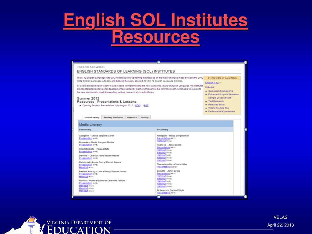 PPT - Virginia English Language Arts Supervisors April 22, 2013 ...