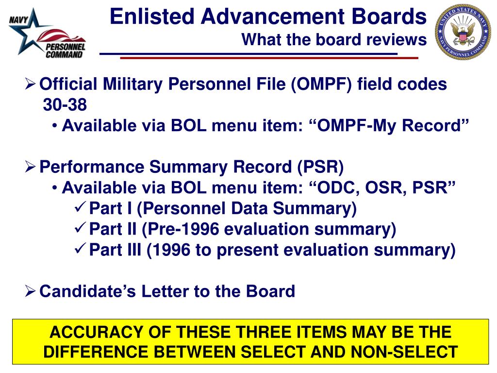 PPT - Enlisted Advancement Boards Navy Personnel Command Enlisted ...