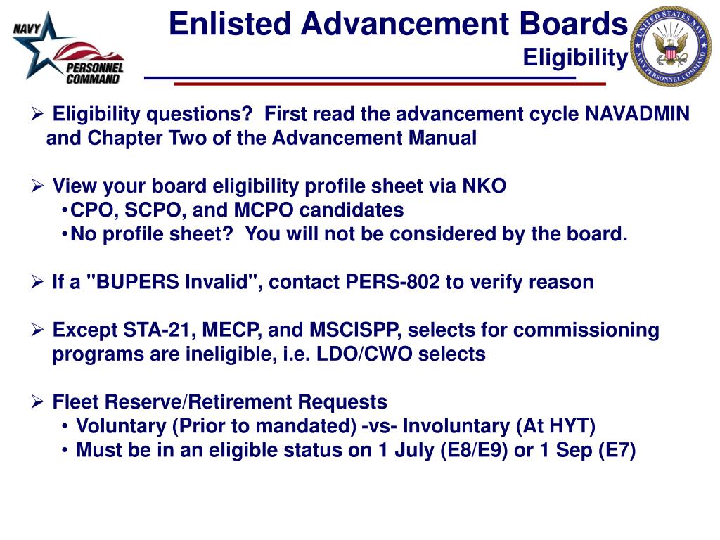 PPT - Enlisted Advancement Boards Navy Personnel Command Enlisted ...