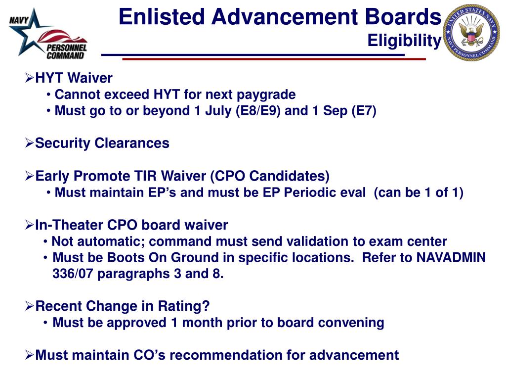 PPT - Enlisted Advancement Boards Navy Personnel Command Enlisted ...