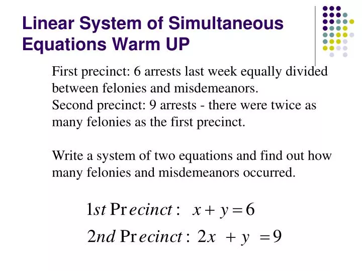 PPT - Linear System of Simultaneous Equations Warm UP PowerPoint ...