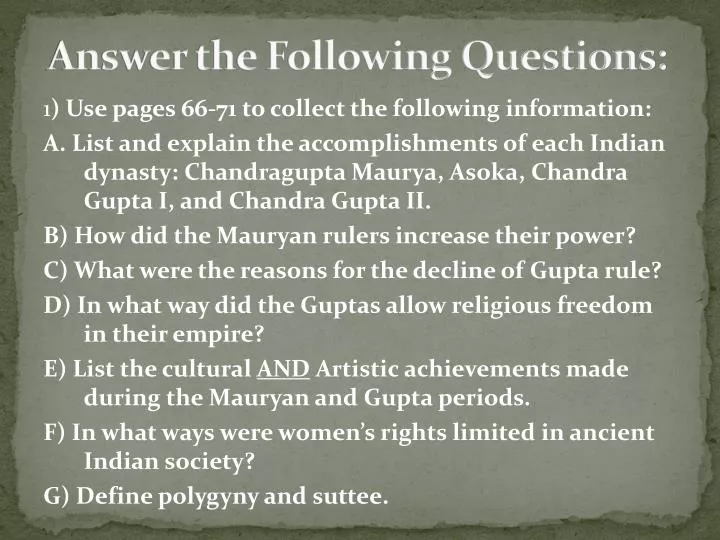 PPT - Answer the Following Questions: PowerPoint Presentation, free ...