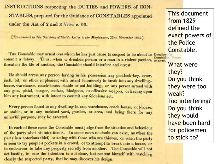 PPT - What did the Metropolitan Police Act of 1829 do? PowerPoint ...