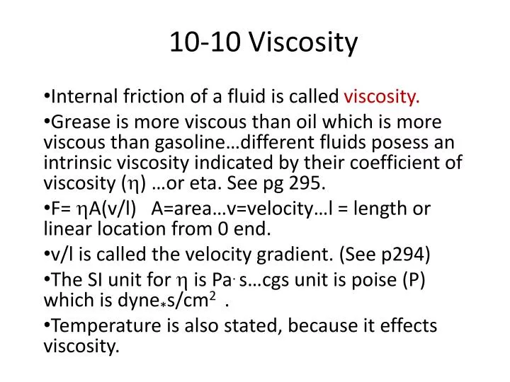 PPT - 10-10 Viscosity PowerPoint Presentation, free download - ID:2611103