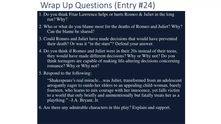 PPT - Wrap Up Questions (Entry #24) PowerPoint Presentation, free ...